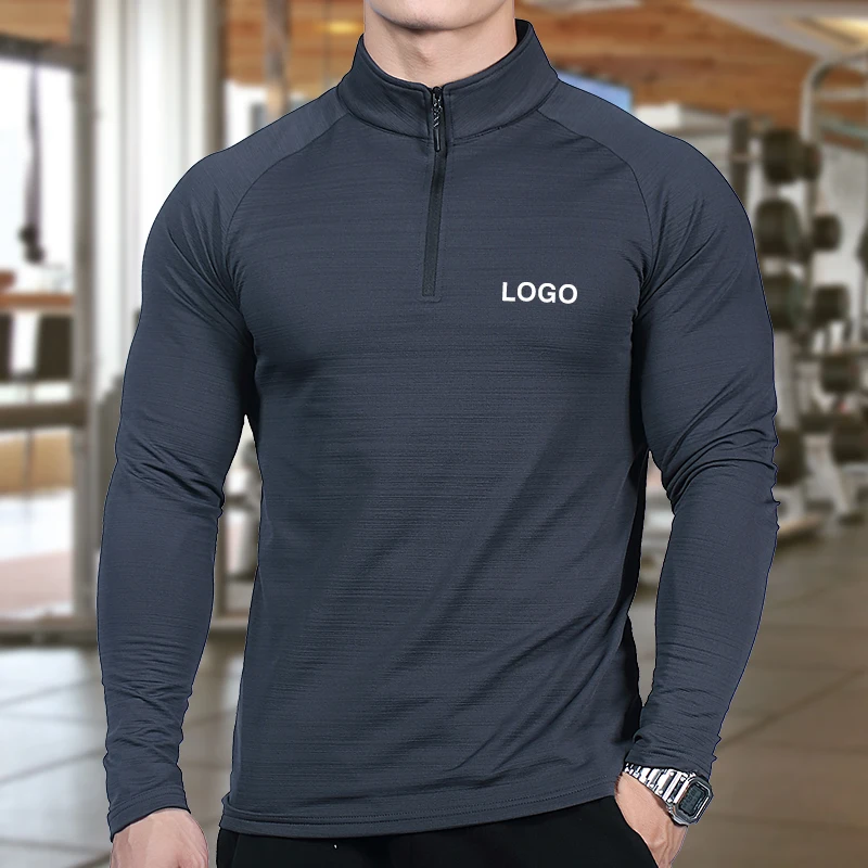 Custom Quick Dry Gym 1/4 Quarter Zip Top Fitness Crew Neck Tshirts Golf ...