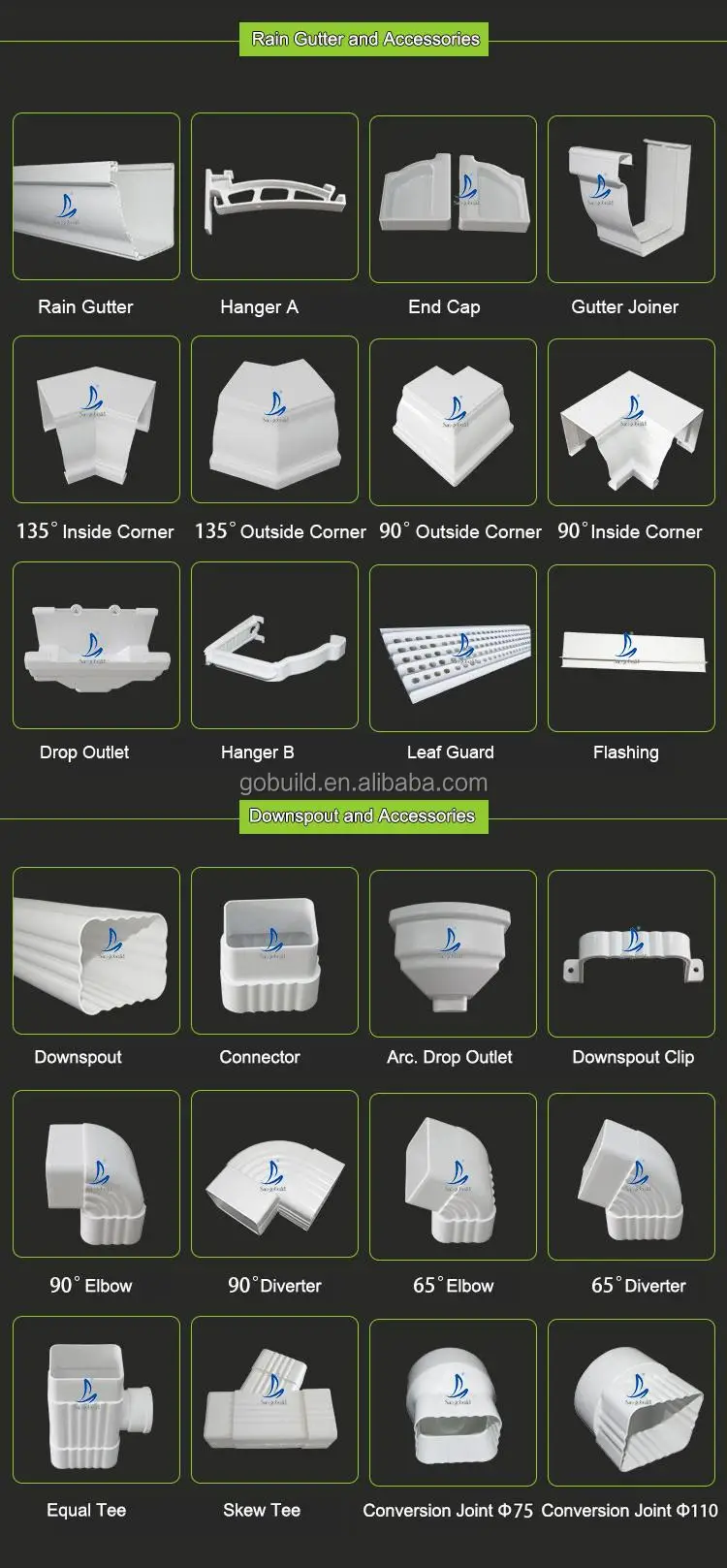 ASA/PVC Rainwater Collector Water Drainage System White Black Brown No ...