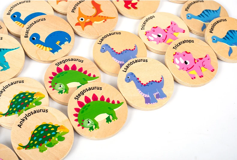 New Wooden Dinosaur Blocks Flip Find The Same Game Parent-child ...