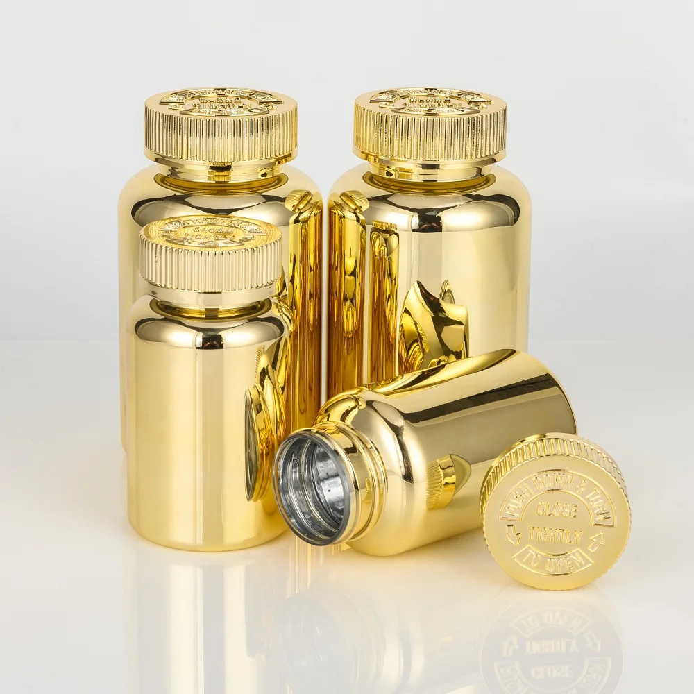 Wholesale Gold Plastic Bottle - Pill Capsule Medicine Container