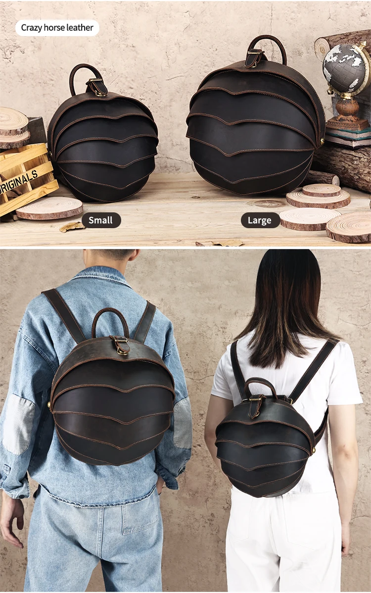 Men's Travel Backpack - Vintage Cowhide Leather Design