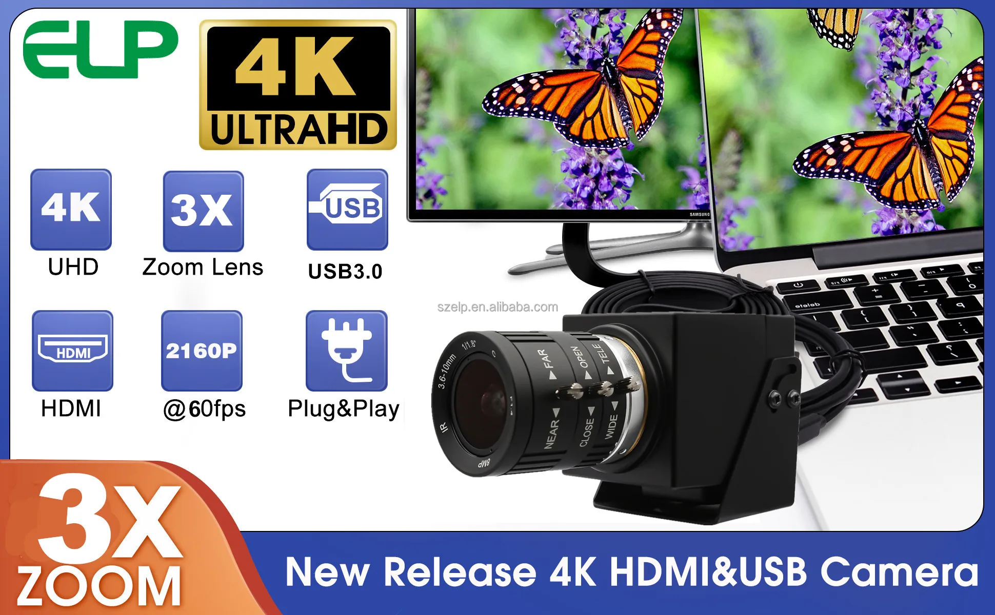 ELP 4K 60FPS USB 3.0 HD MI Dual Output Ultra HD USB Camera