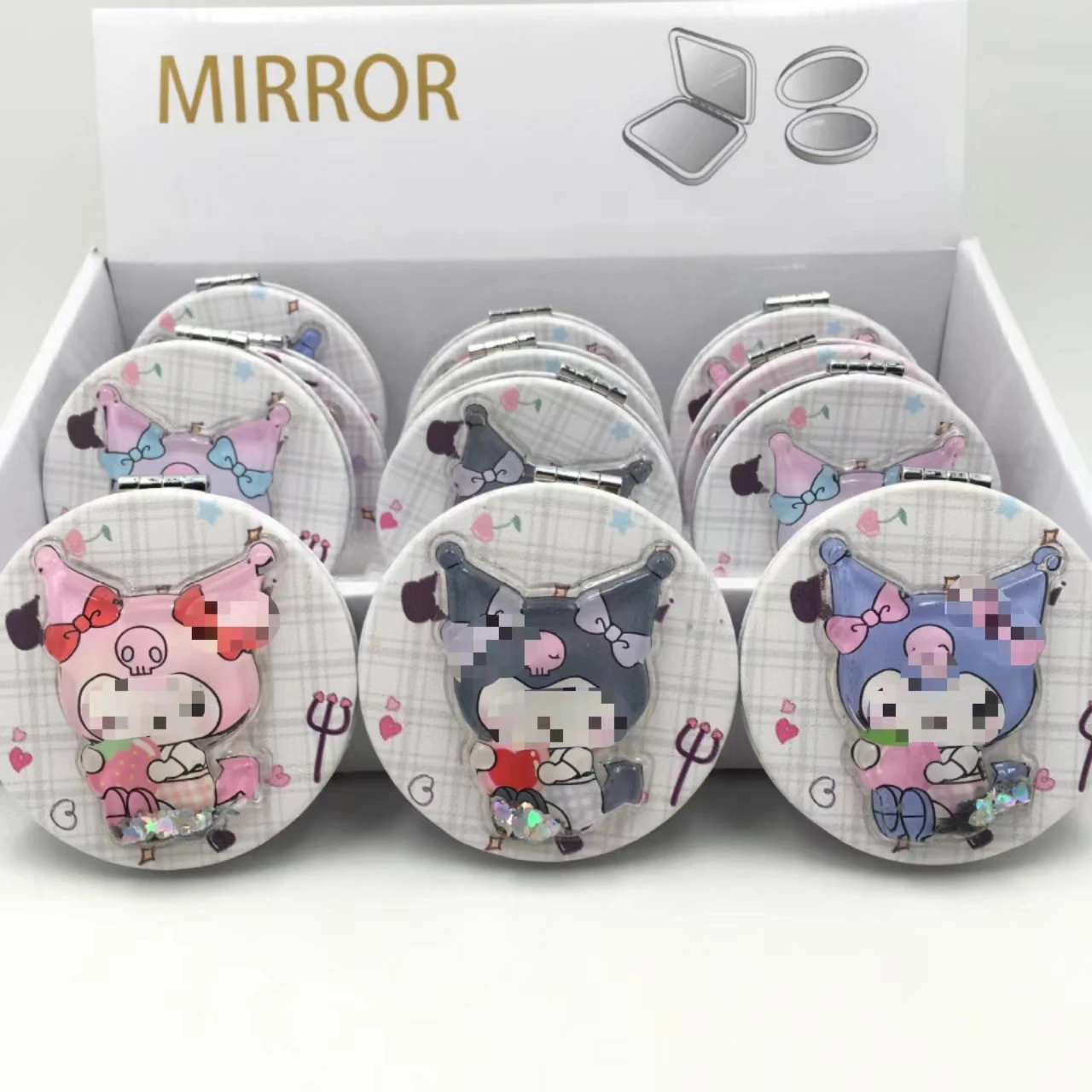 Mini Hello K/t Mirror Sequins Oil In Flip Mirror Folding Small Makeup ...