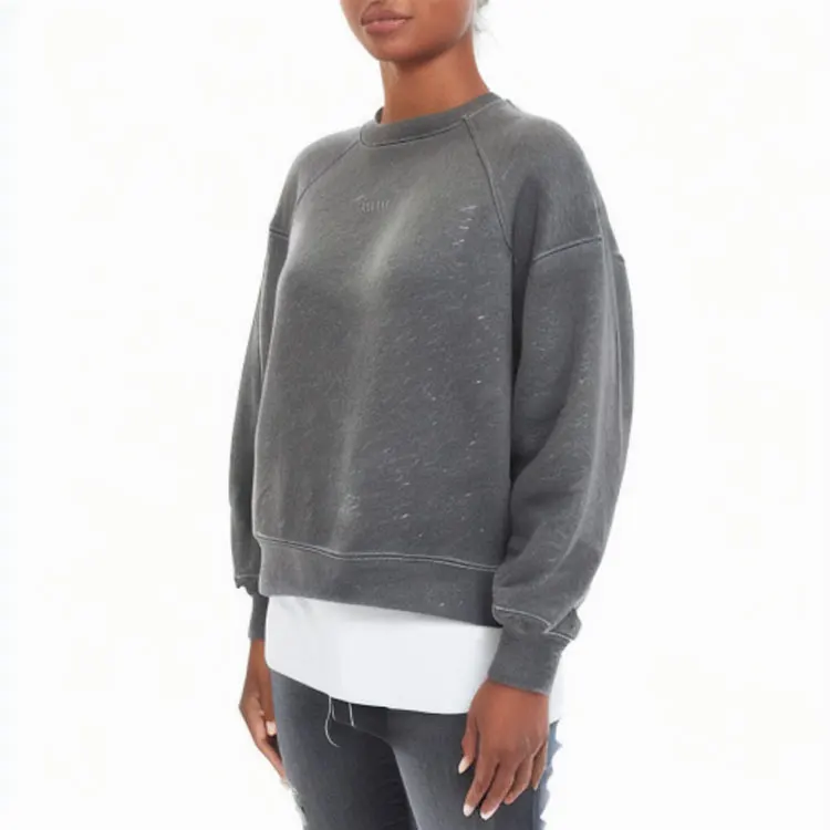 Custom Logos On Front Back Sleeve Acid Washed Vintage Sweatshirts ...