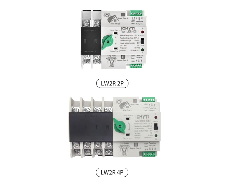Chyt Lw2r-100 2p 3p 4p Ac 220v 63a 100a 125a Uninterruptible Dual Power Automatic Transfer ...