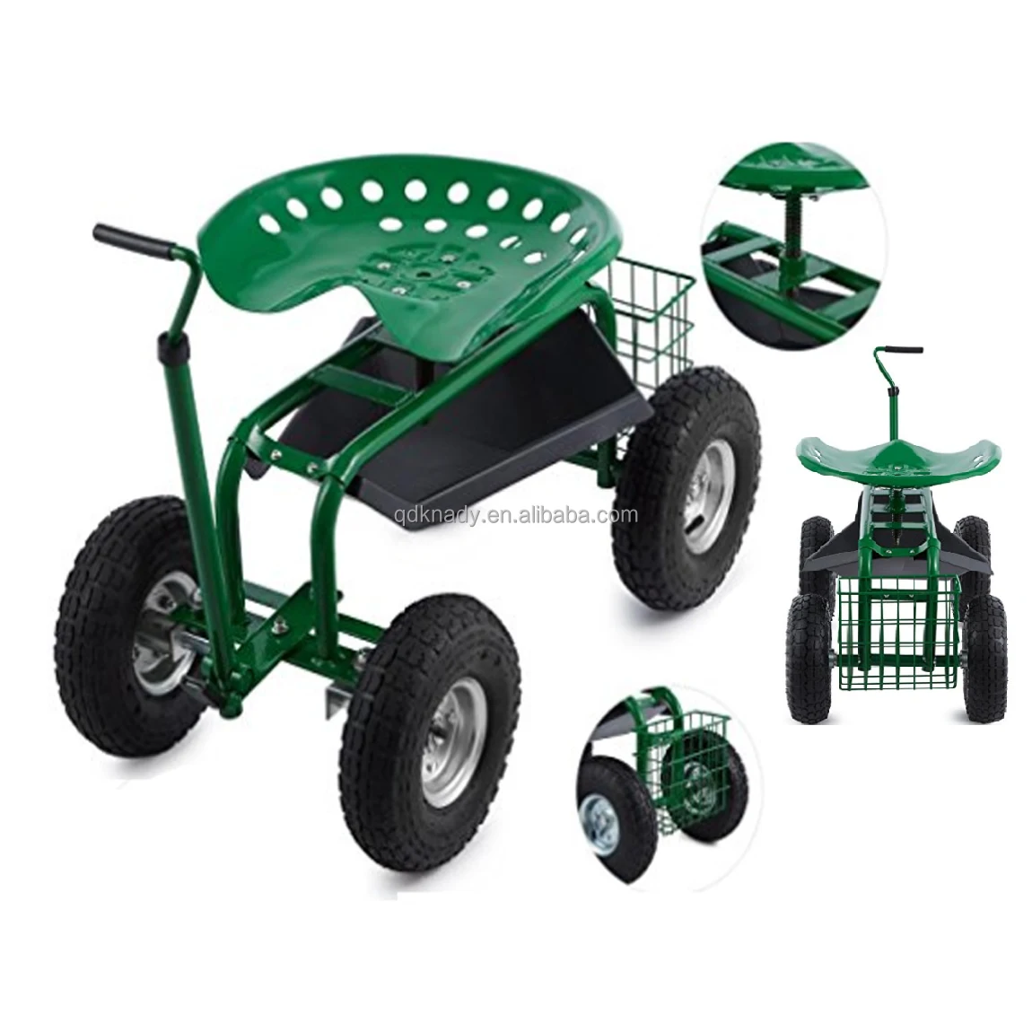 Customizable 4-Wheel Rolling Cart with Seat Metal Garden Tractor Work ...