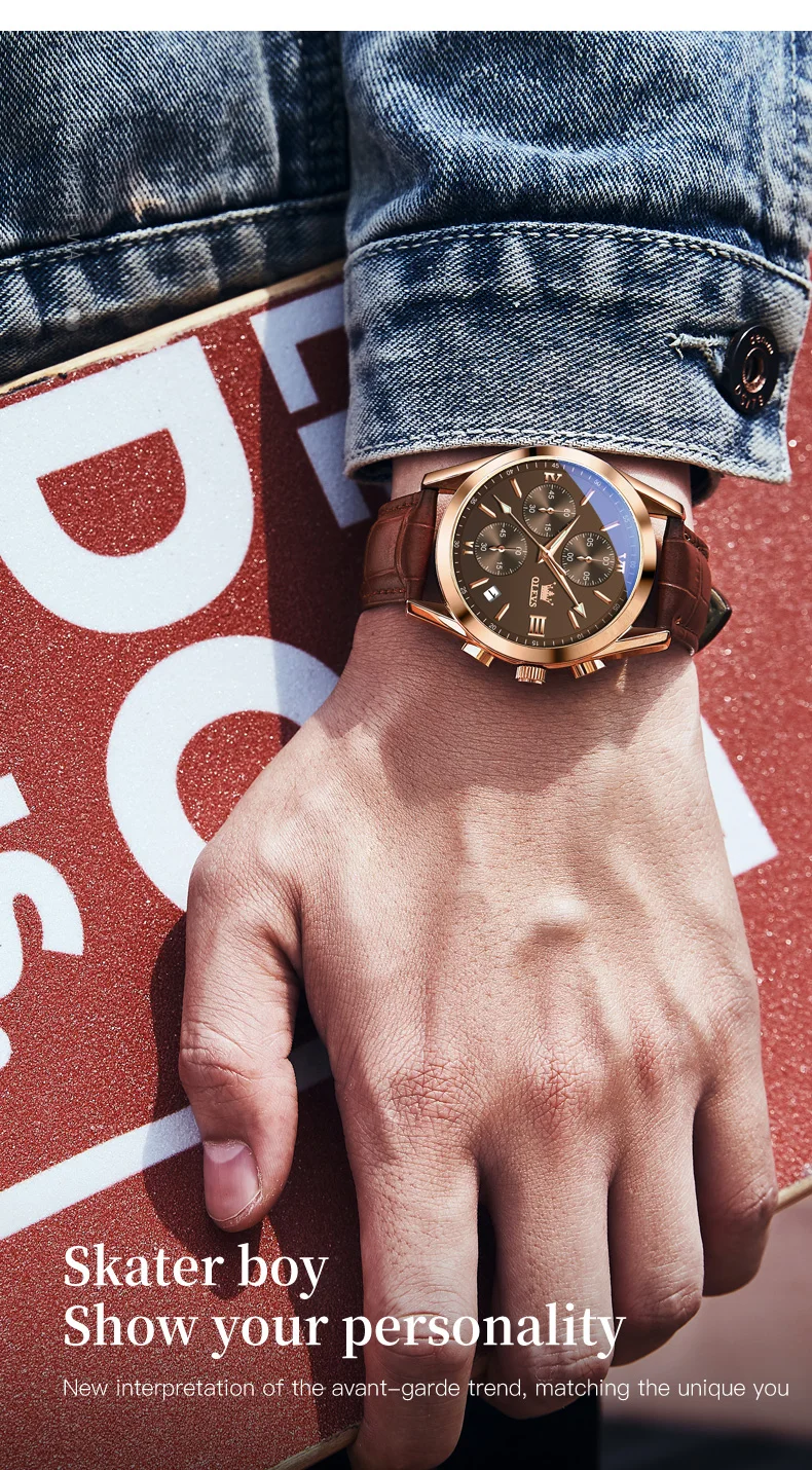 Olevs 2872 Men Coin Quartz Watch Fashion Sport Luxury Leather ...