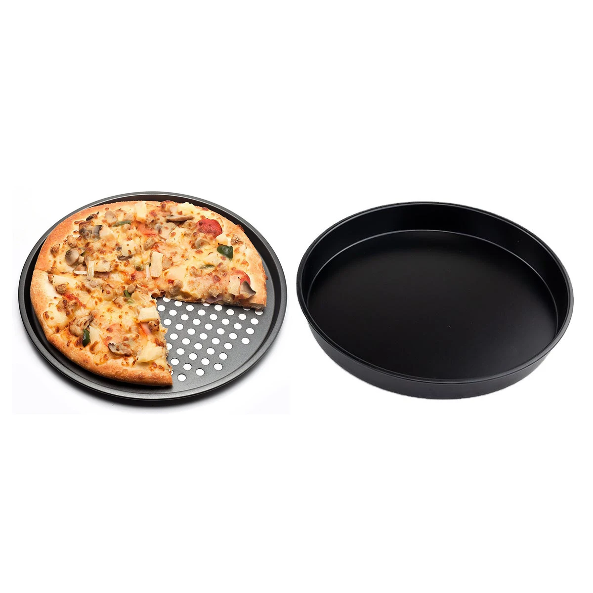 AOLIJUE French Fries Tray 2 Pieces Round Carbon Steel Non-stick Pizza ...