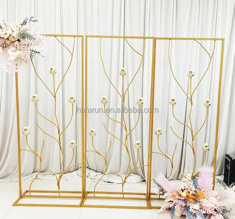 Elegant Wedding Stage Backdrop Stand Outdoor Party Gold Metal Candle ...