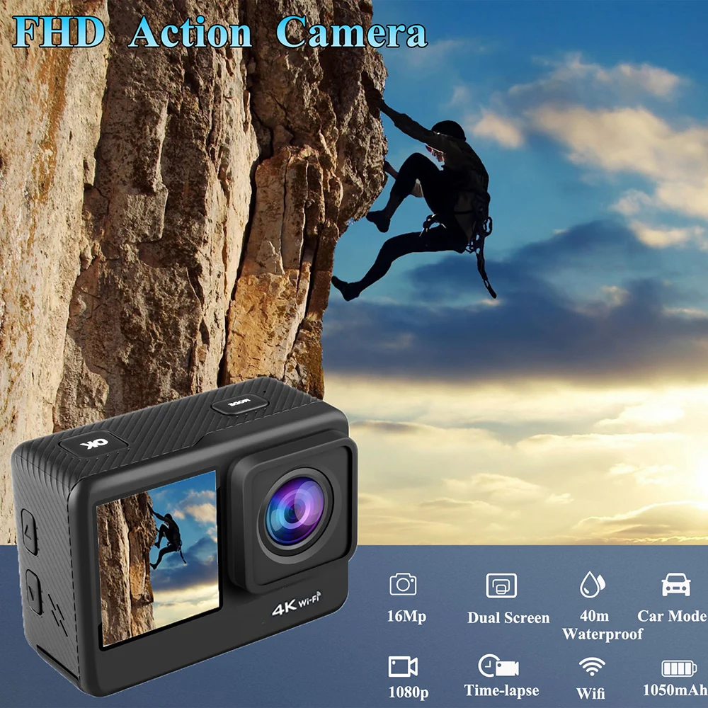 2024 16MP Dual Screen Action Camera - 4K Sport Video Recoding