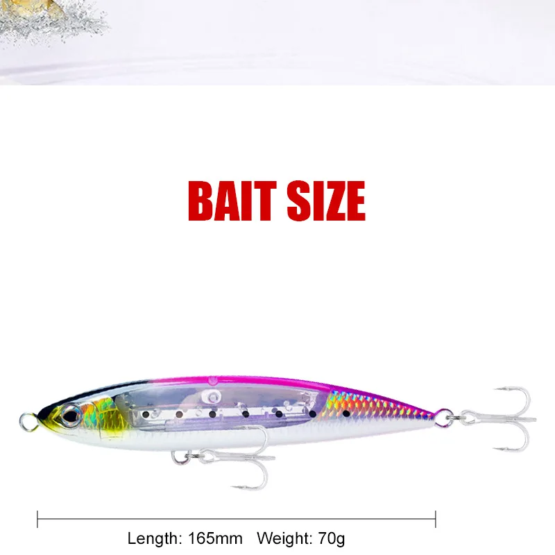 Saltwater Tuna Fishing Lure Hard Plastic Sinking Stickbait Pencil Lure One Wire 165mm 70g ...