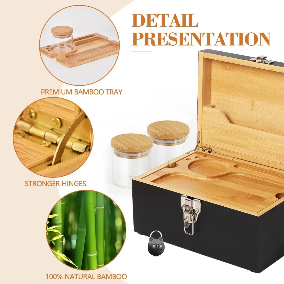 Large Bamboo Wooden Box Tray Set, Locking Storage Decorative Box for ...
