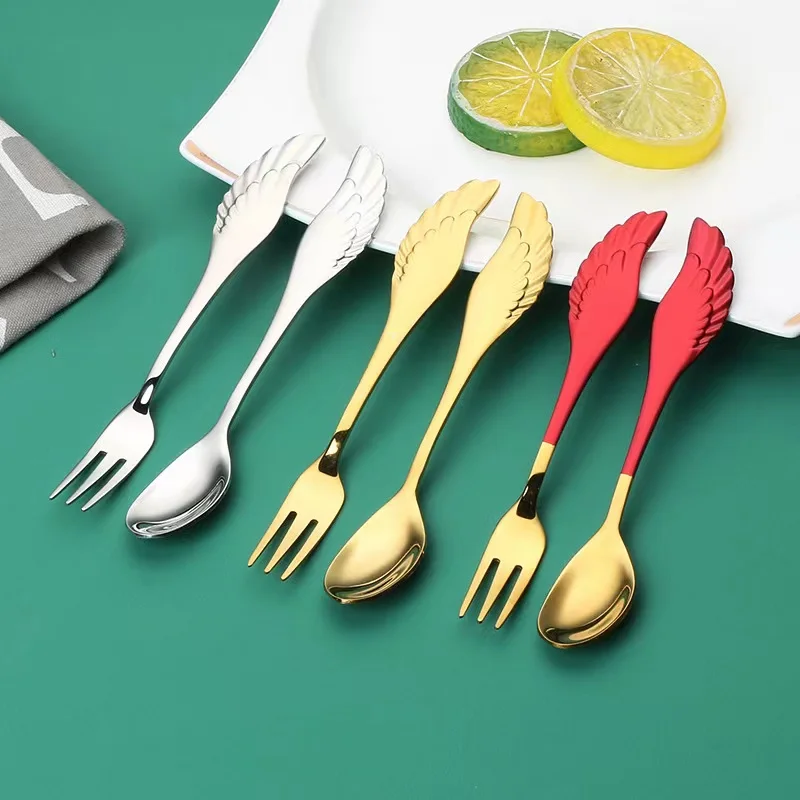 Popular Stainless Steel Angel Wings Spoon Golden Tea Spoon & Fork ...