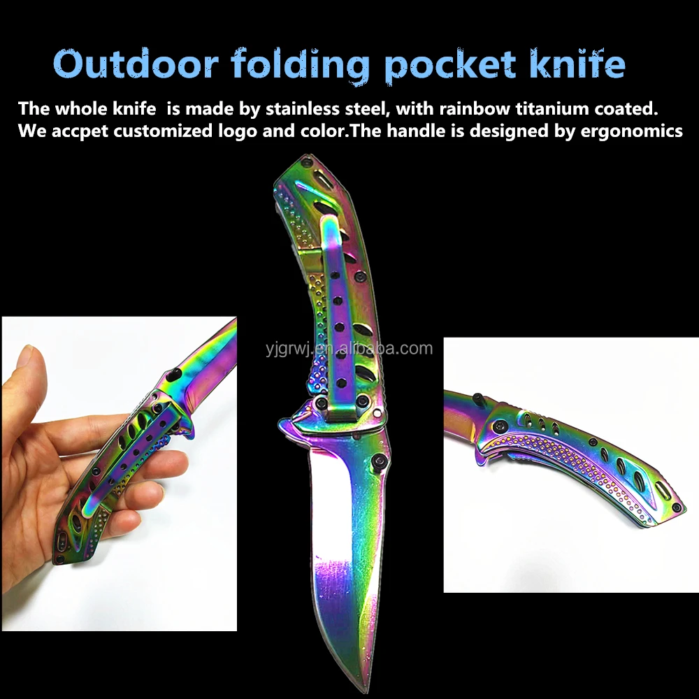 2.5 Inch Rainbow Titanium Folding Pocket Knife Fixed Blade Edc Knife ...