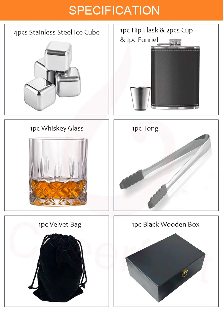 Stainless Steel Whiskey Ice Cube Stones Gift Set for Men