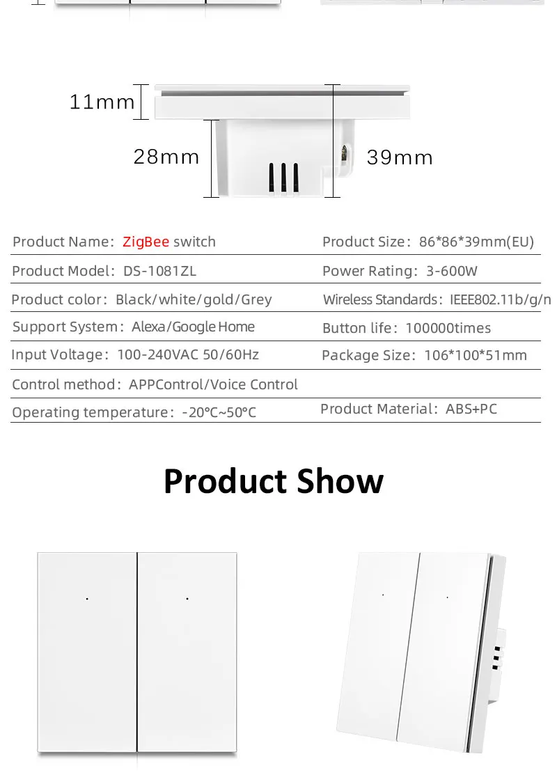 Ds1081zl Button Zigbee Smart Switch No Neutral Wire No Capacitor Eu Uk ...