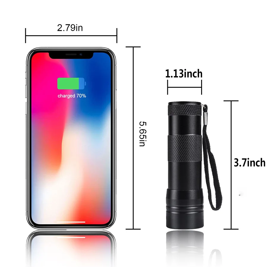 Mini Size Portable Uv Flashlight 12 Led Aaa Battery 395nm Ultraviolet ...