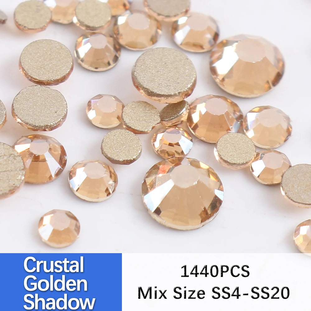 Ss4-ss20 Mix Size Clear Crystal Non Hotfix Gold Flatback Rhinestones ...