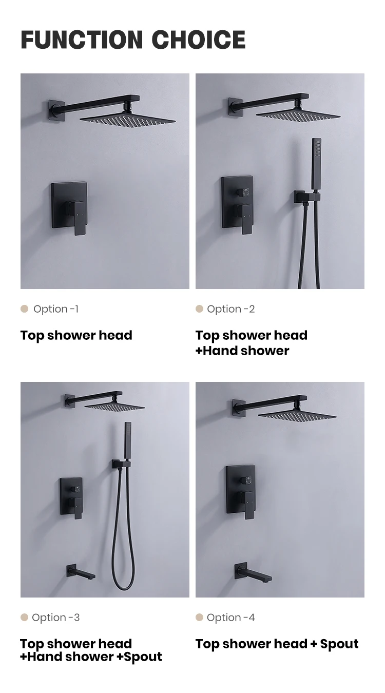 Empolo Black Wall Mounted Rainfall Shower Mixer Faucet Set