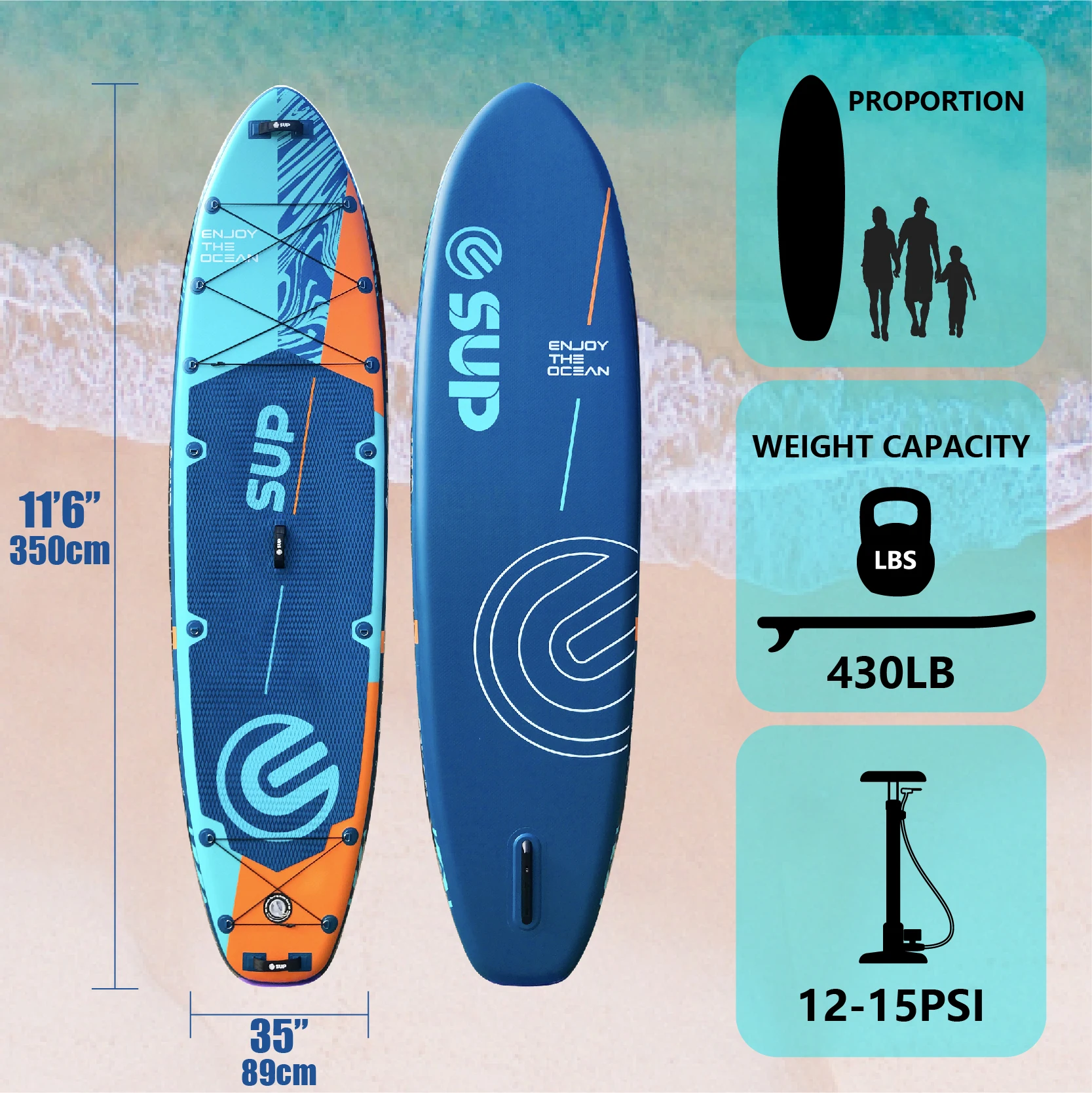 E Sup 11'6 Ft 35 Ultra Wide Inflatable Standup Paddle Board Stable Isup ...