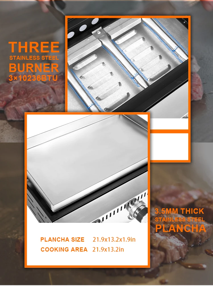 3 Burner Portable Gas Grill BARBECUE Gas Griddle Stainless Steel ...