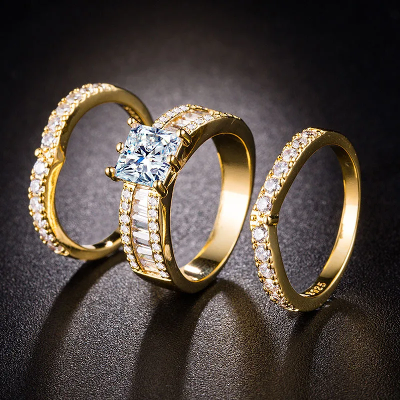 Hot Sale Couple Combination Ring Set Zircon 18k Gold Wedding Ring - Buy ...