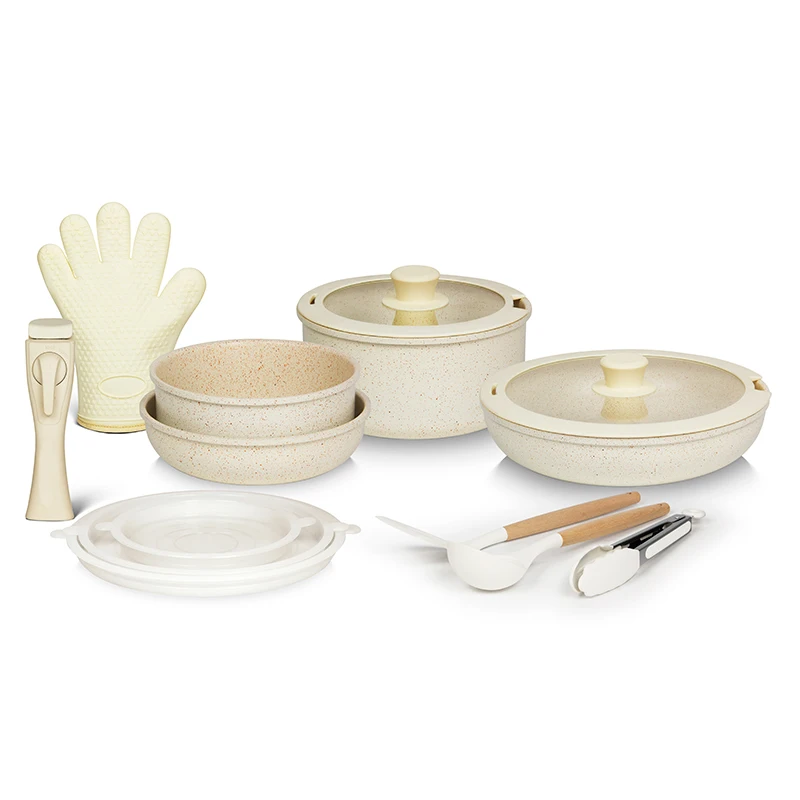 Kitchen White Granite Pots and Pans Set - Nonstick Cookware