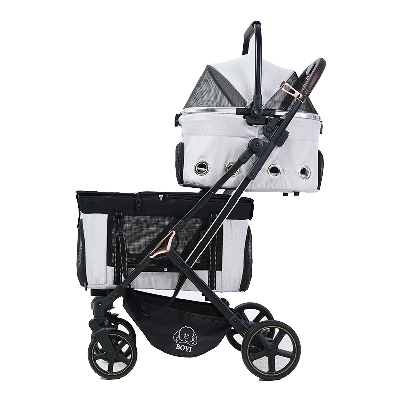 Luxury Double Dog And Cat Foldable Steel Stroller Detachable Pet Travel ...