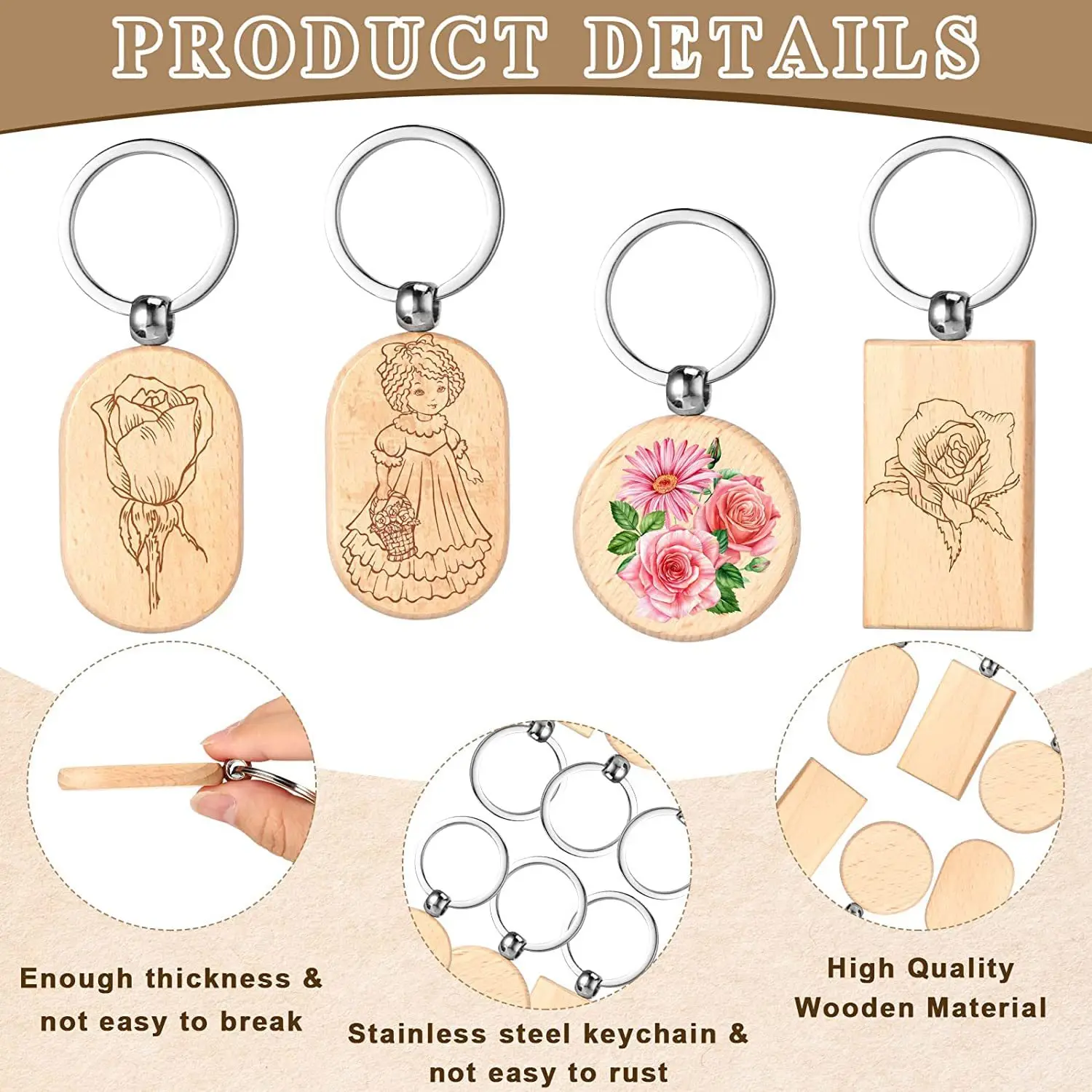 Custom Beech Timber Wood Keychain Sublimation Wooden Key Chains Blanks ...