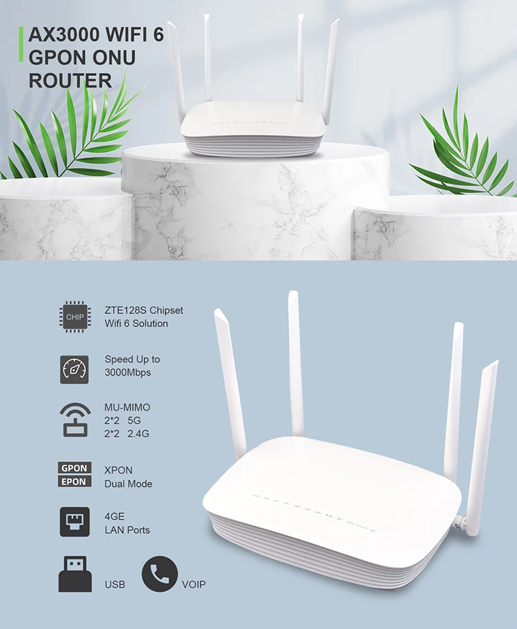 Hosecom AX3000 3000Mbps wifi 6 xpon onu modem dual band 2.4G & 5G ftth ...