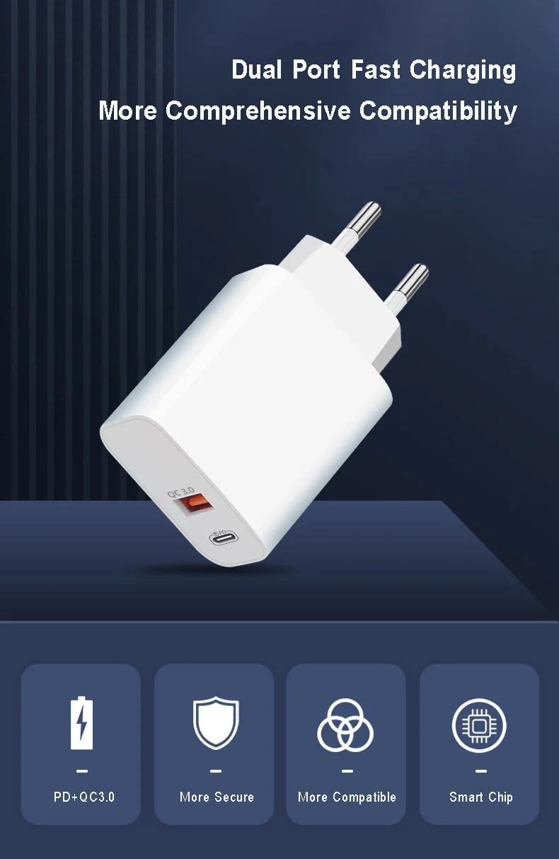 Pd20w Dual Port European Standard Fast Charging Head 18w Output Power ...