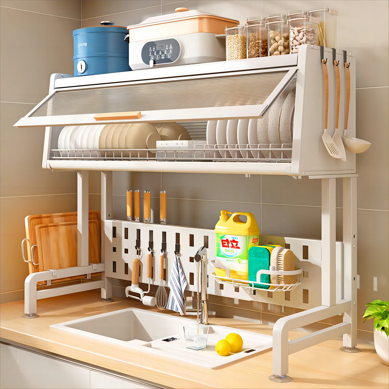 Large Capacity Kitchen Drying Rack With Door Household Bowl Knife ...