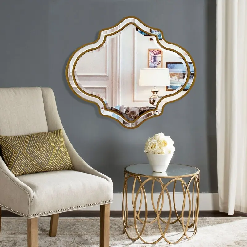 Luxury Beveled Accent Mirror Wall Mirror Decoration Living Room Wood ...