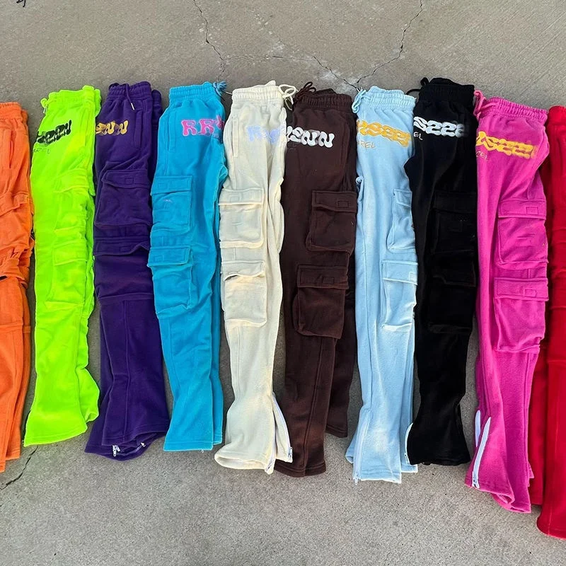 Custom Wholesale Cargo Stacked Pant Graphic Print Stacked Joggers Fit ...