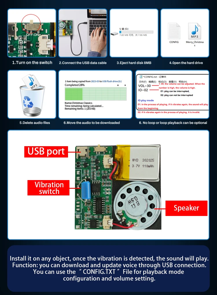 Programmable 8M Rechargeable USB MP3 Sound Music Player
