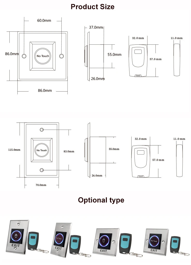 Stainless Steel No Touch Exit Button & Remote Control Switch - Keyless ...
