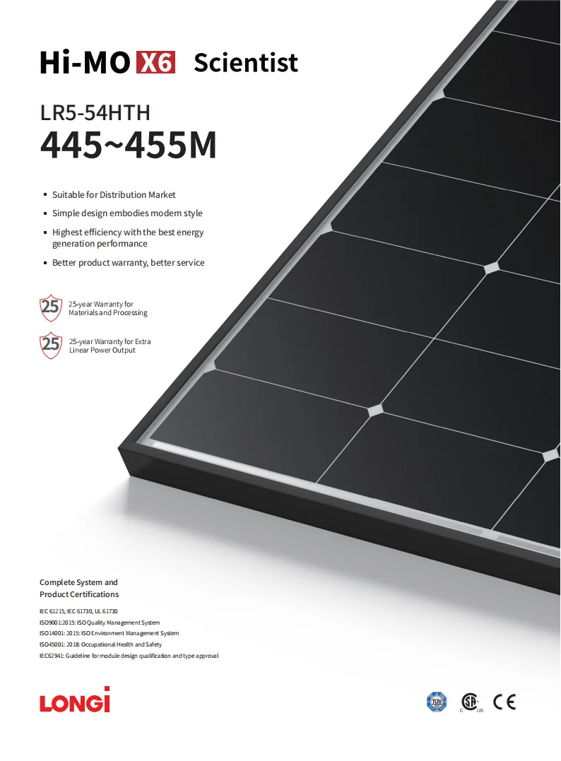 Longi Hi-Mo X6 445W Painel Solar 450Watts Pv Panels 455W 182Mm 108 Half ...