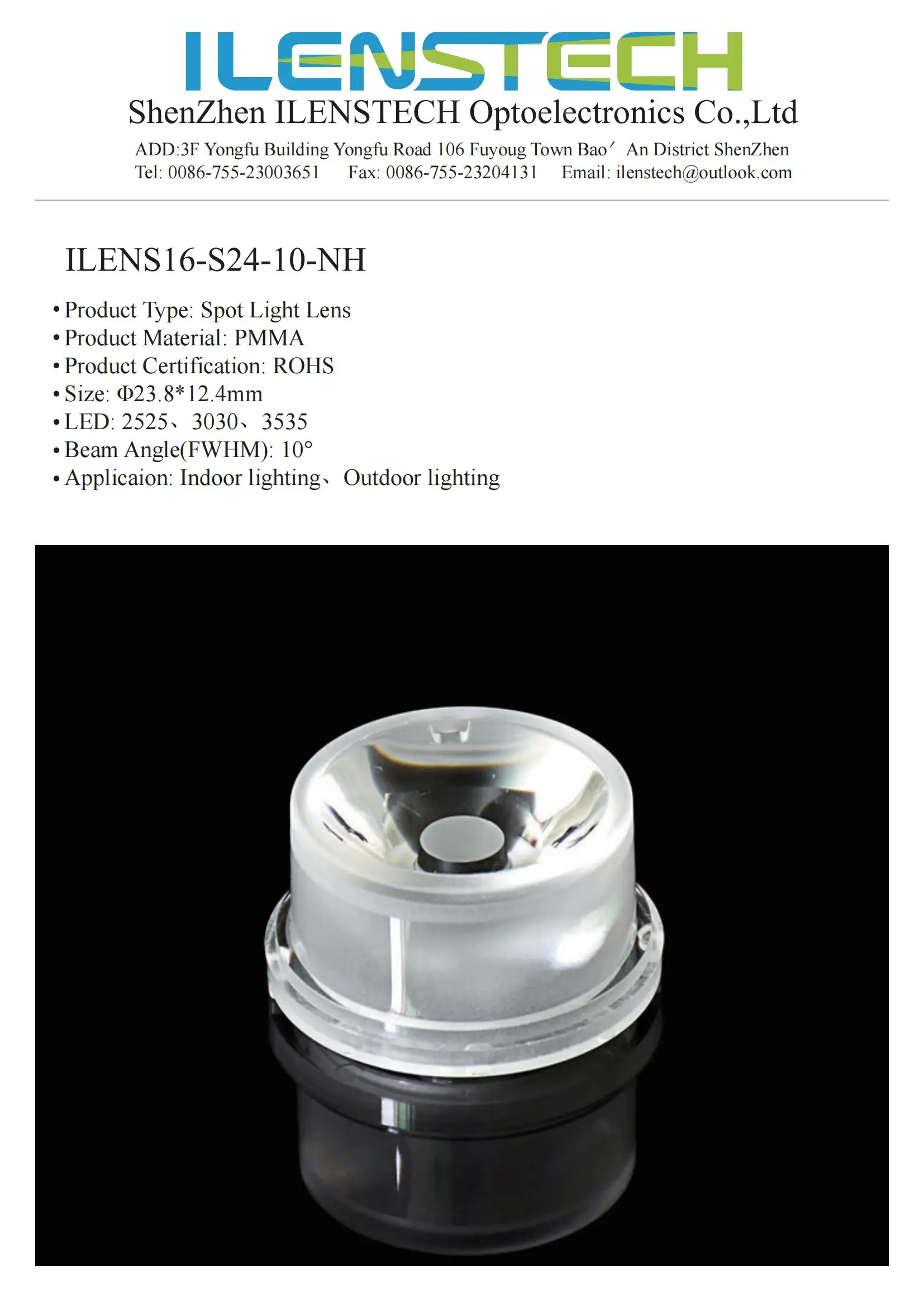 24MM LED Light Lens - 10 Degree Narrow Beam Angle Spot
