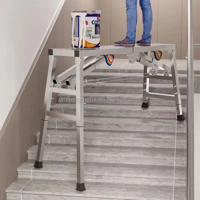 Portable Folding Ladders Scaffold Work Platform Adjustable Height Metal ...