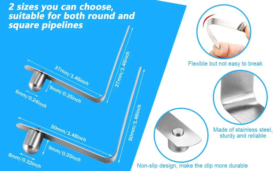 V Shape Tent Pole Push Button Spring Clips - Stainless Steel