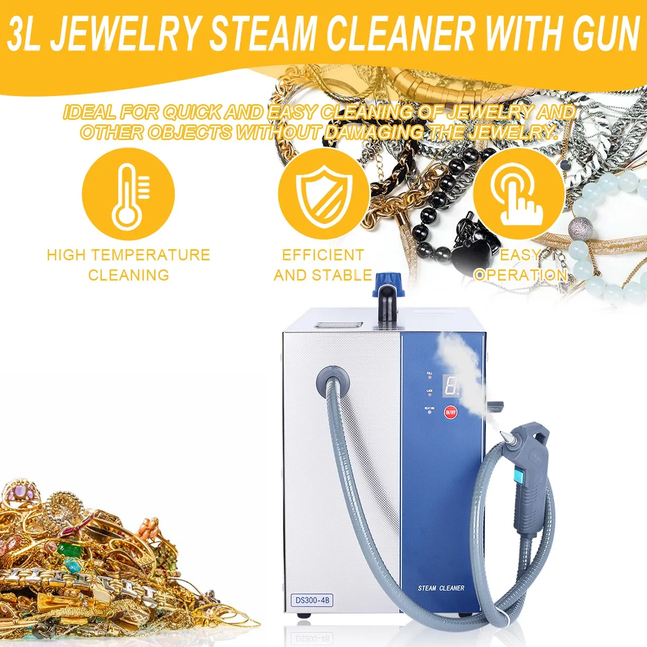 High-Pressure Steamer Cleaning Machine 3L Gold & Silver Stainless Steel ...