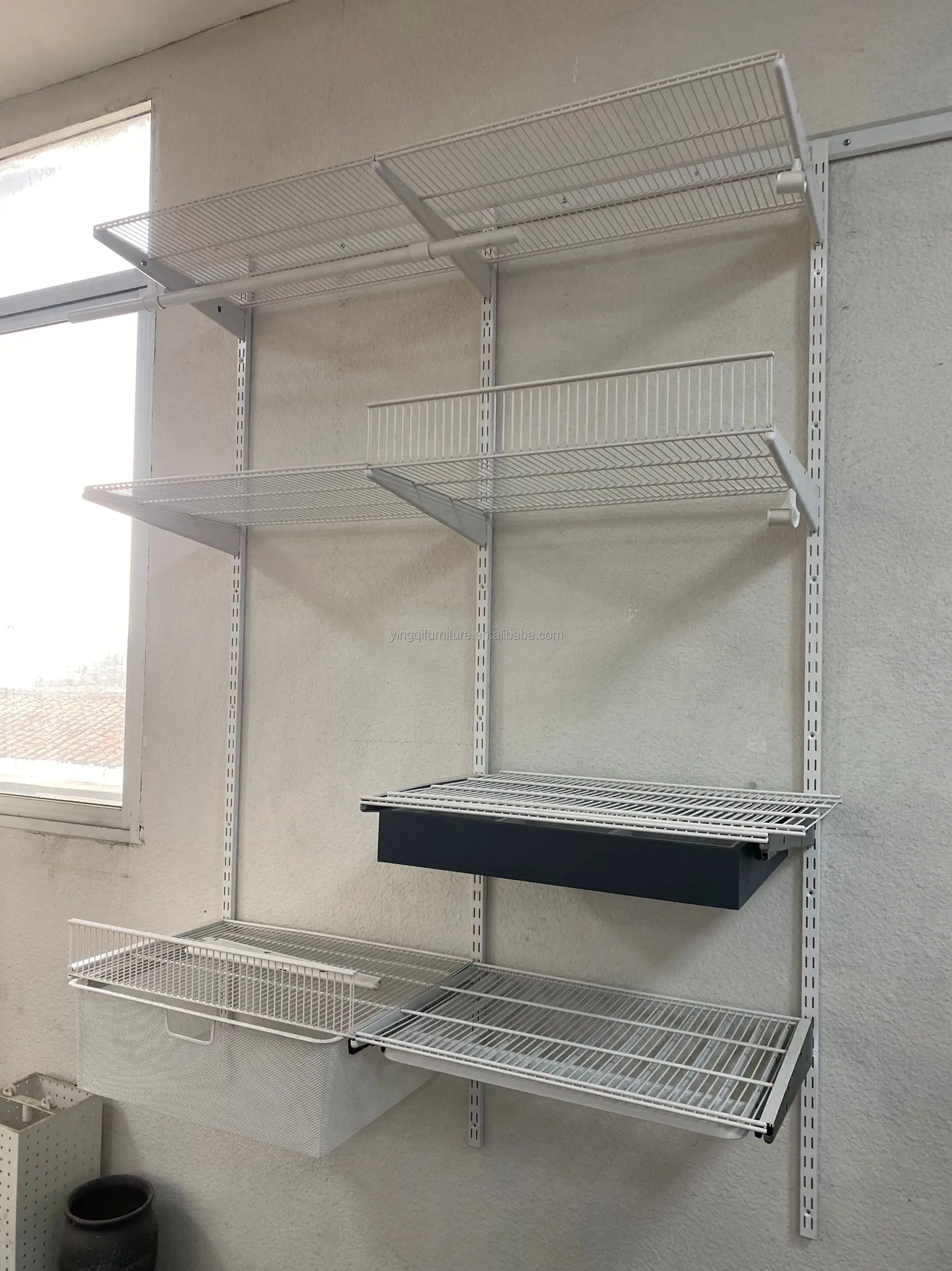 Modern Metal Convenient Bedroom Wall Wardrobe With Mesh Baskets ...