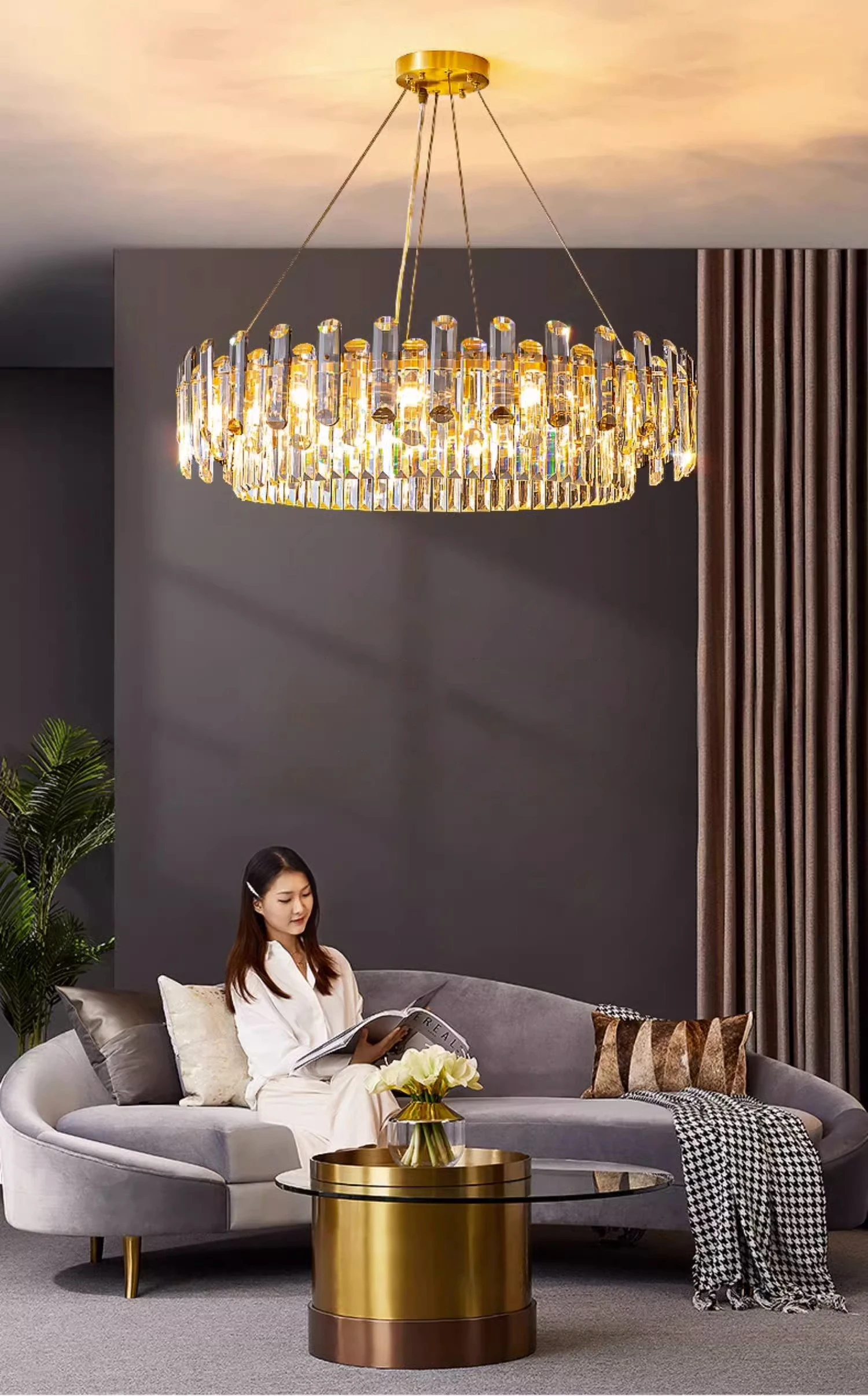 Luxury Gold Round Raindrop Chandelier - 3 Color Temperatures