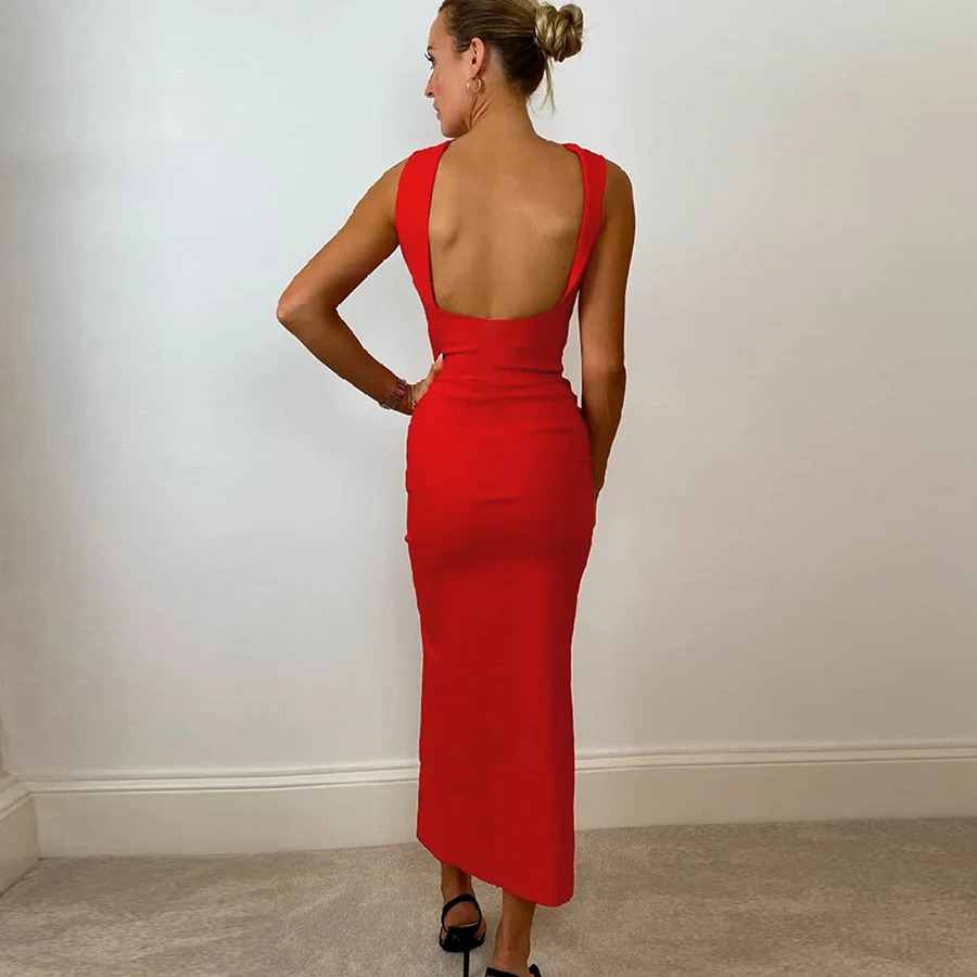 K22d12239 Women's Sexy Elegant Party Club Dress Solid Color Sleeveless ...