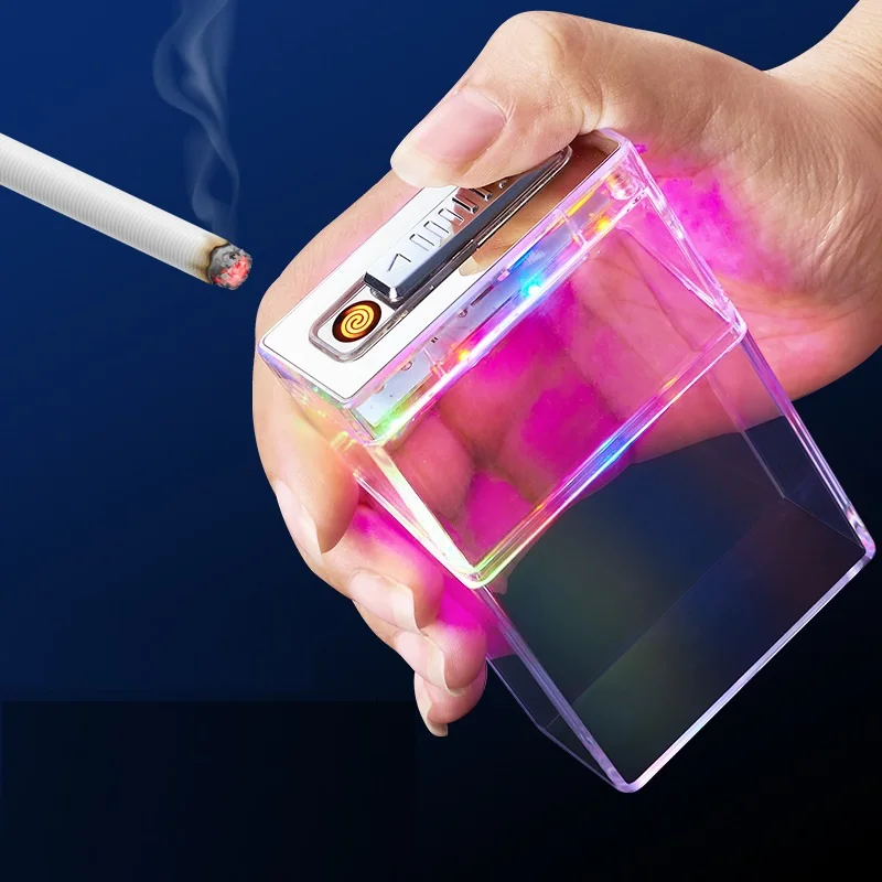 Transparent Cigar Box with 20 Pcs Capacity and USB Lighter
