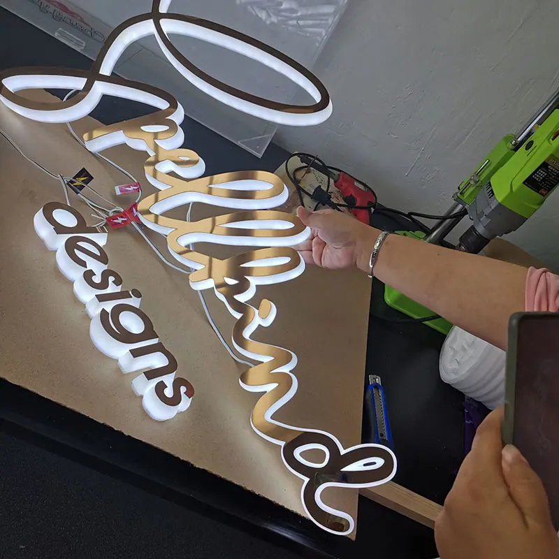 Gold Bar Counter Led Light Logo Alphabet Letter Glow