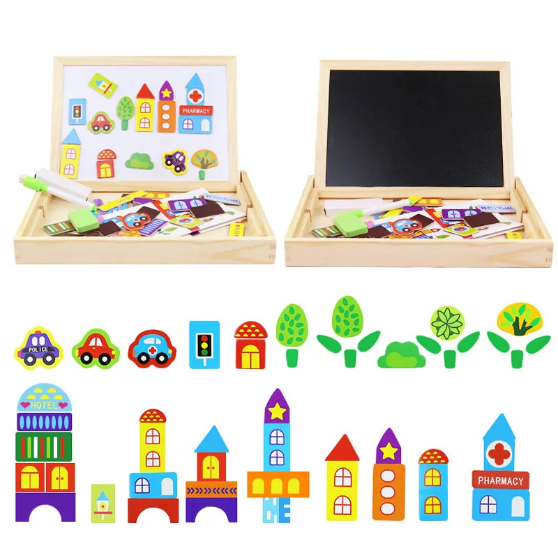 Interesting Learning Wooden 3d Magnetic Puzzle White Board Drawing ...