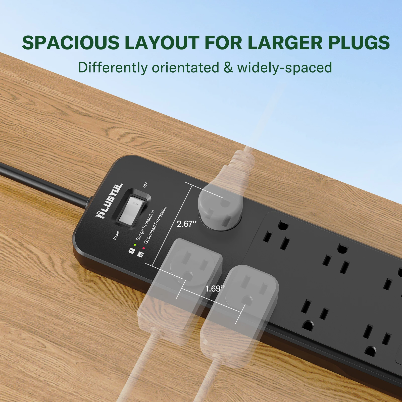 Us Multi Plug Desktop Surge Protector 8 Outlets Power Strip Desk Mount ...