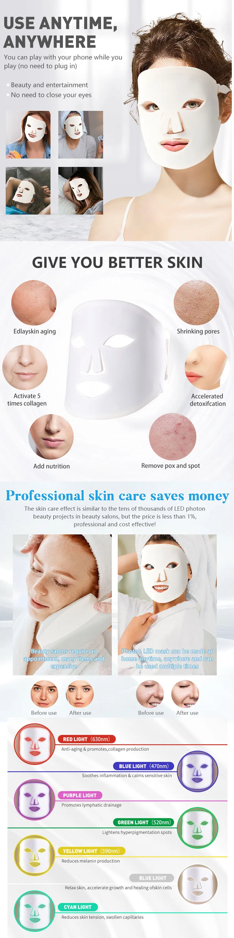 New Arrival Soft And Bendable Silicone 7 Colors Led Face Mask For Skin ...