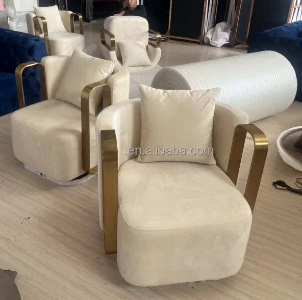 Modern Fabric Lounge Swivel Armchair Luxury Gold Metal Frame Velvet ...